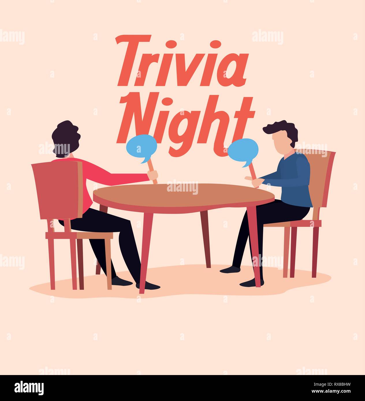 trivia night couple playing in the table vector illustration Stock ...