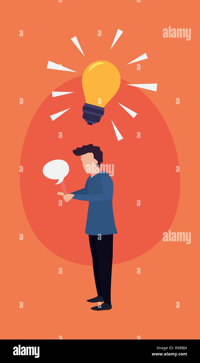 trivia night - man holding speech bubble bulb vector illustration Stock ...