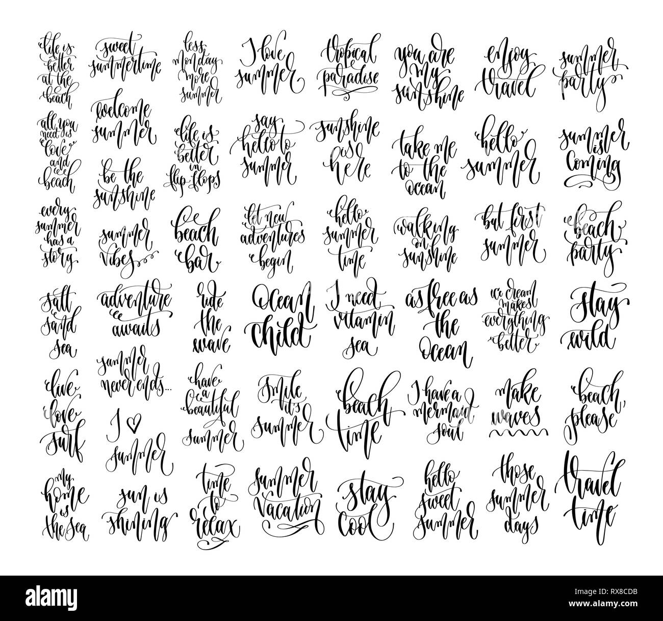 set of 50 hand lettering inscriptions text to summer holiday design ...