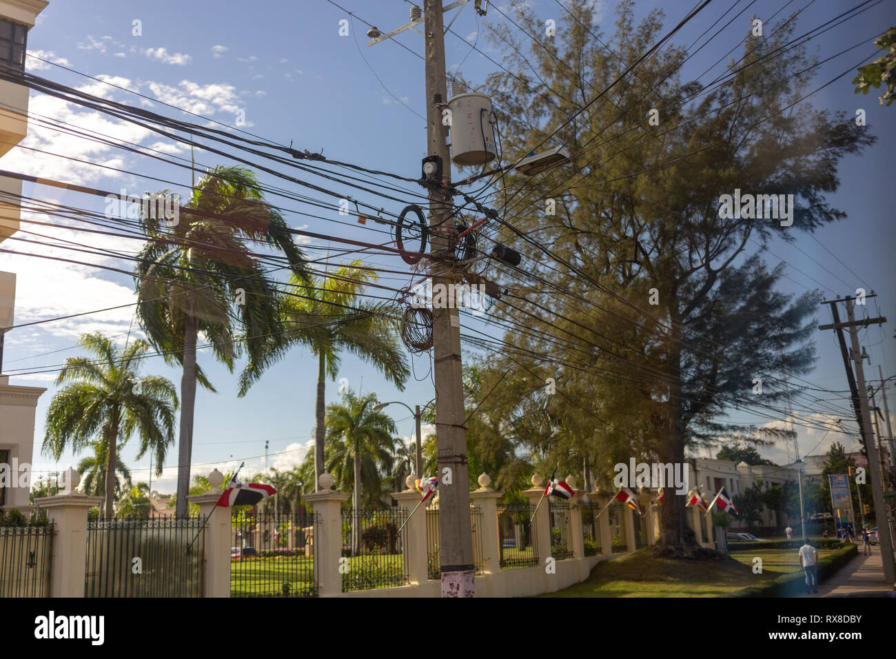Overhead electric telephone cables Stock Photo - Alamy