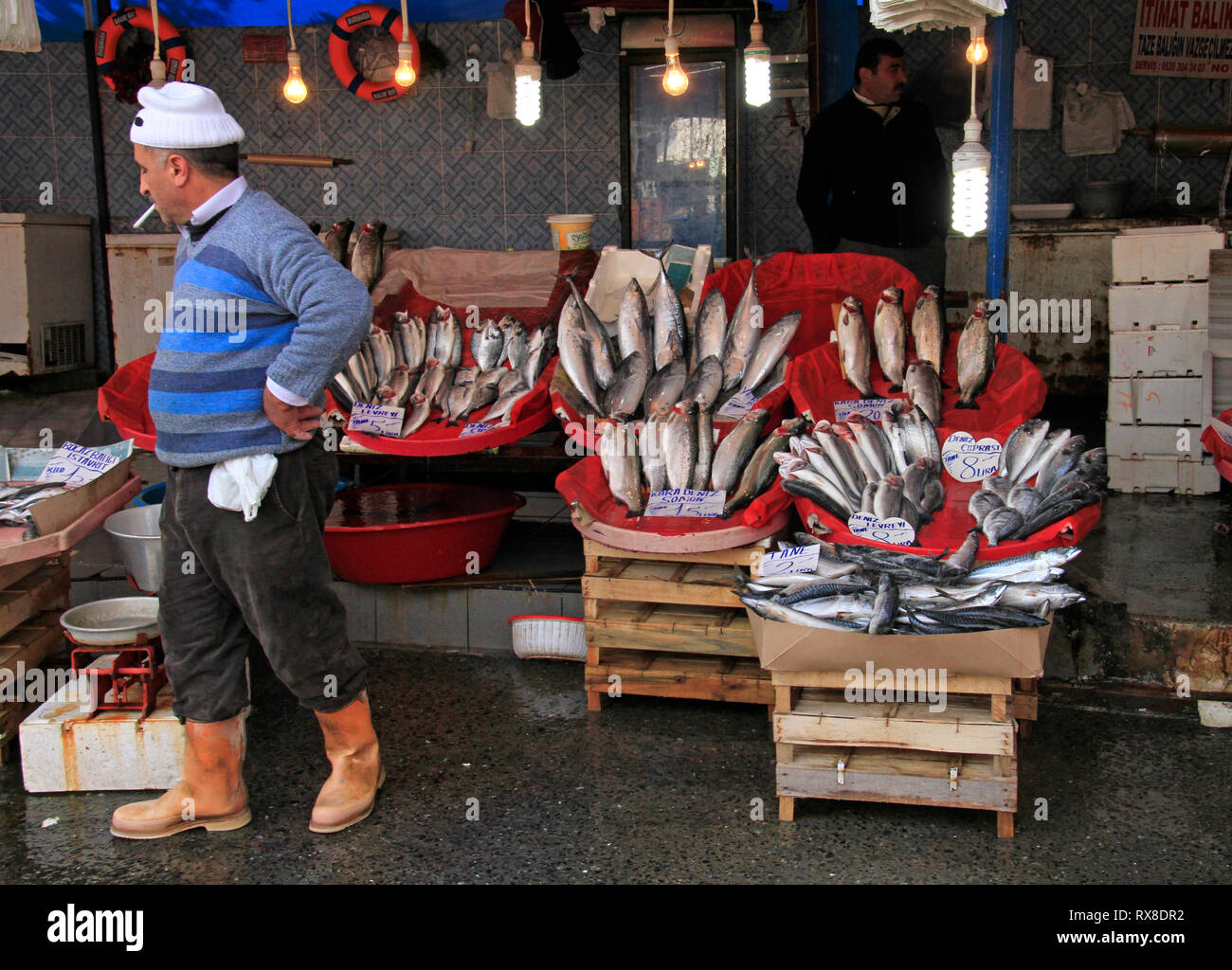 Istanbul, Turkey - February 15, 2019: Fisherman in Istanbul selling the ...