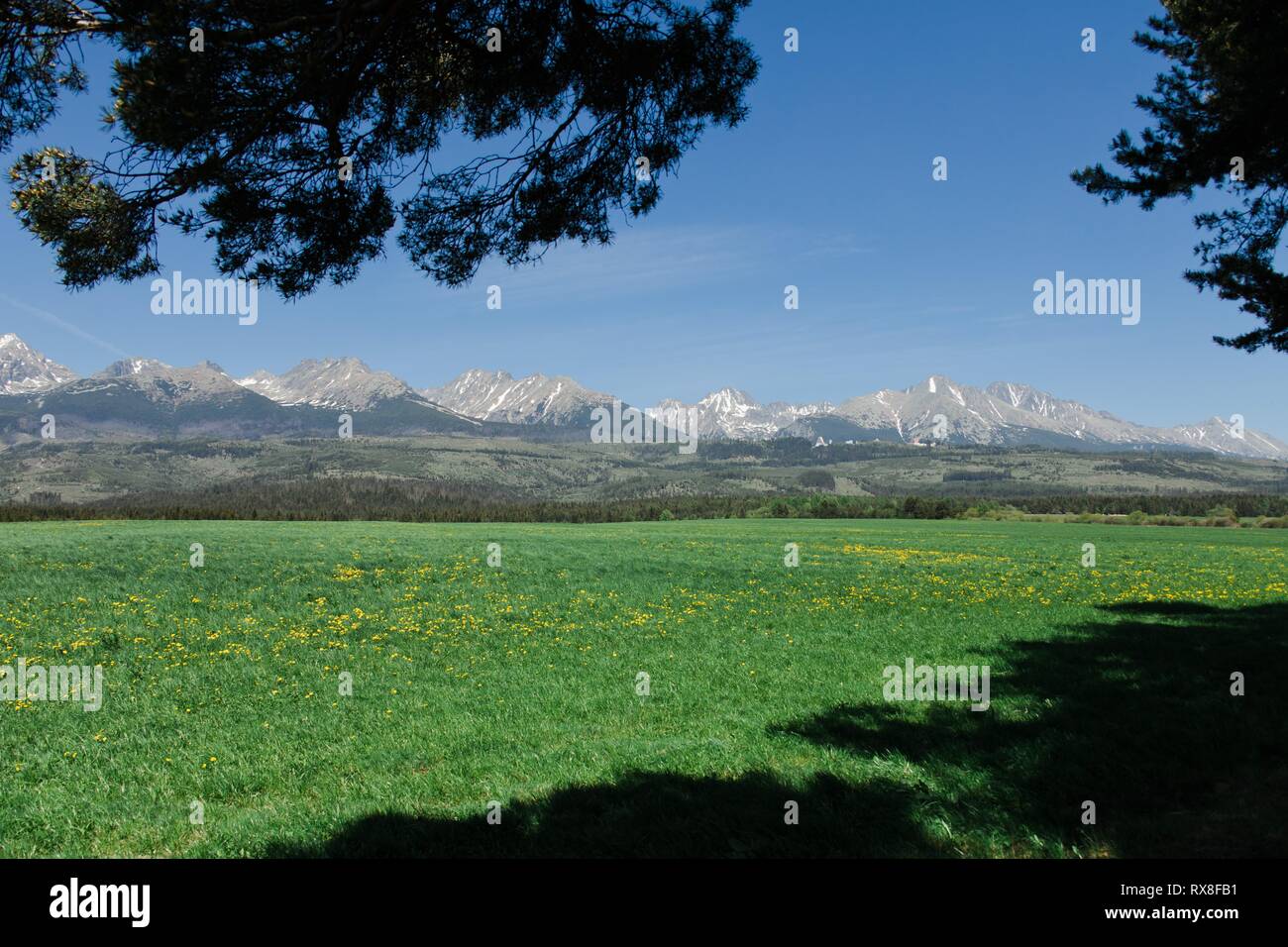 High Tatras spring panorama with snow on mountainside - Slovakia Stock ...
