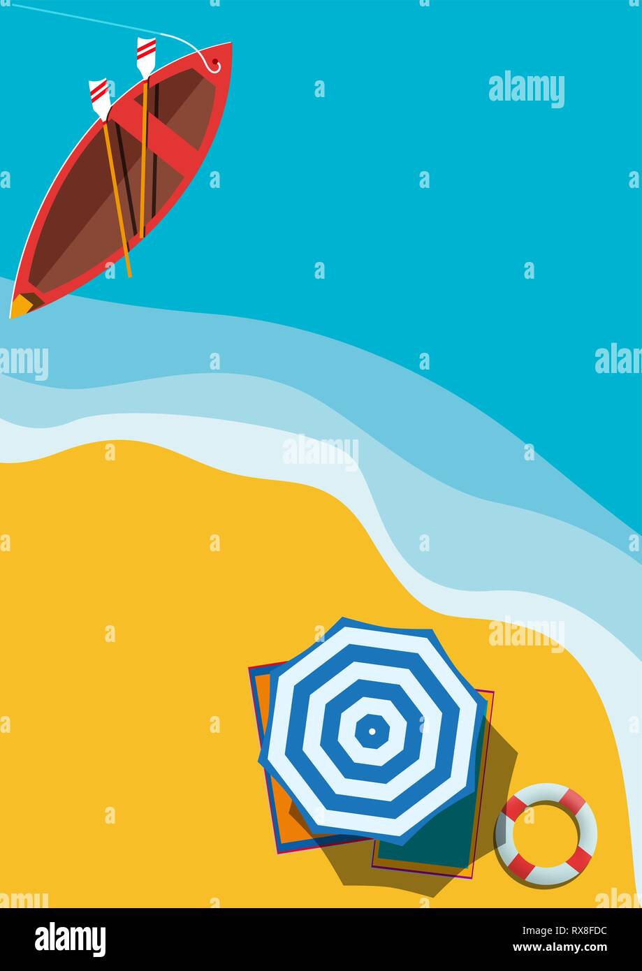 Vector summer vertical background with boat and beach on island Stock ...
