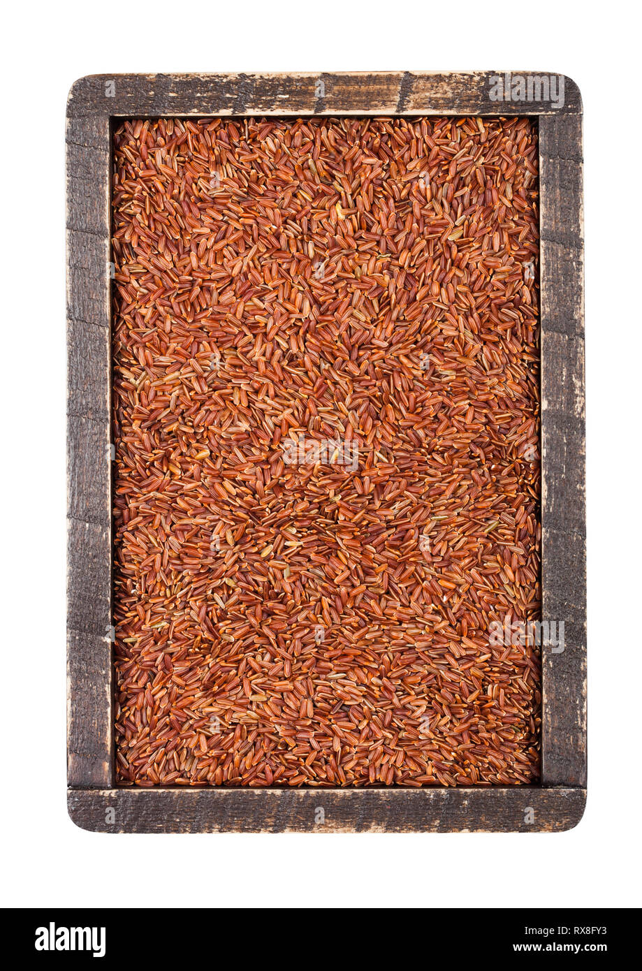 Wooden box of raw organic red rice on white background.Top view Stock ...
