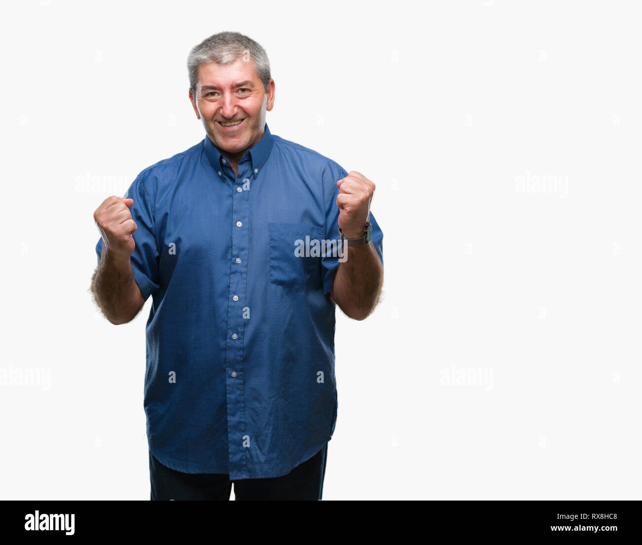 Handsome senior man over isolated background very happy and excited ...