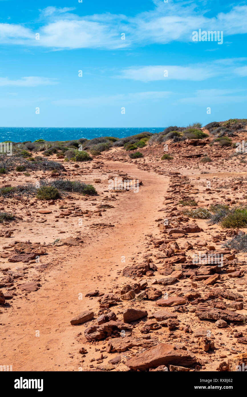 Hiking path over red sand near Mushroom Rock in Kalbarri Australia ...