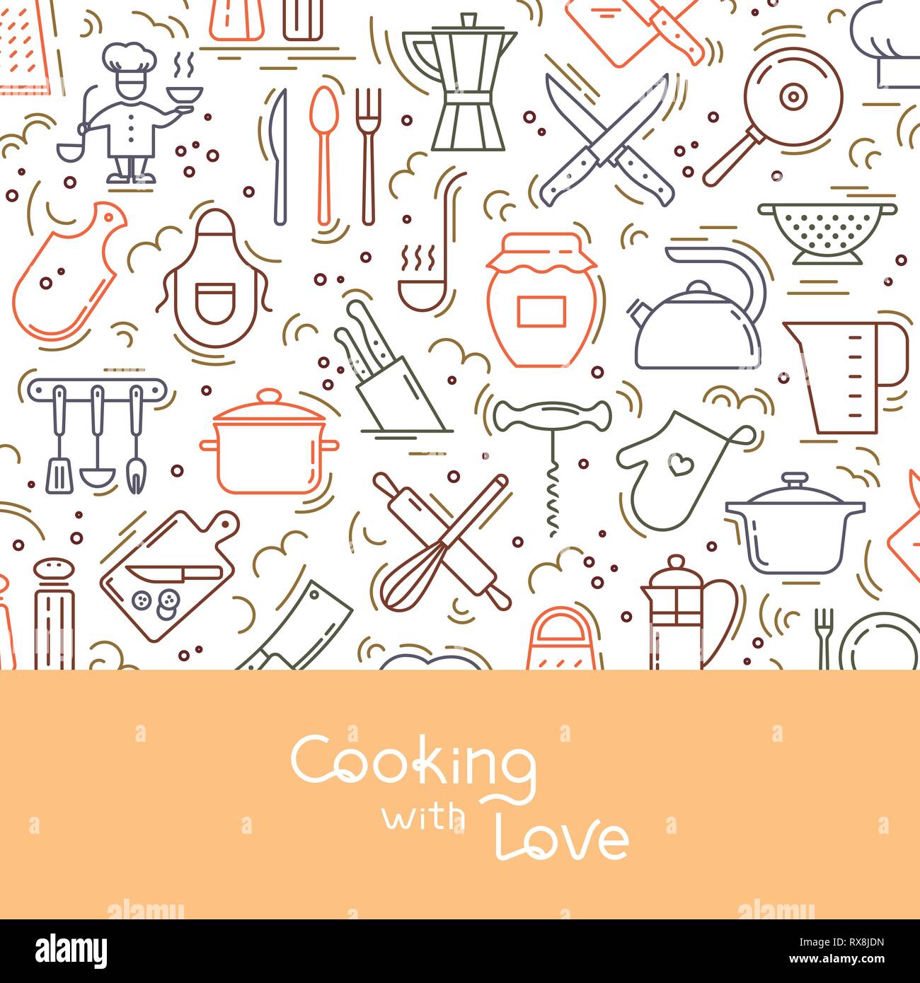 Background with lettering on the kitchen theme with a variety of ...