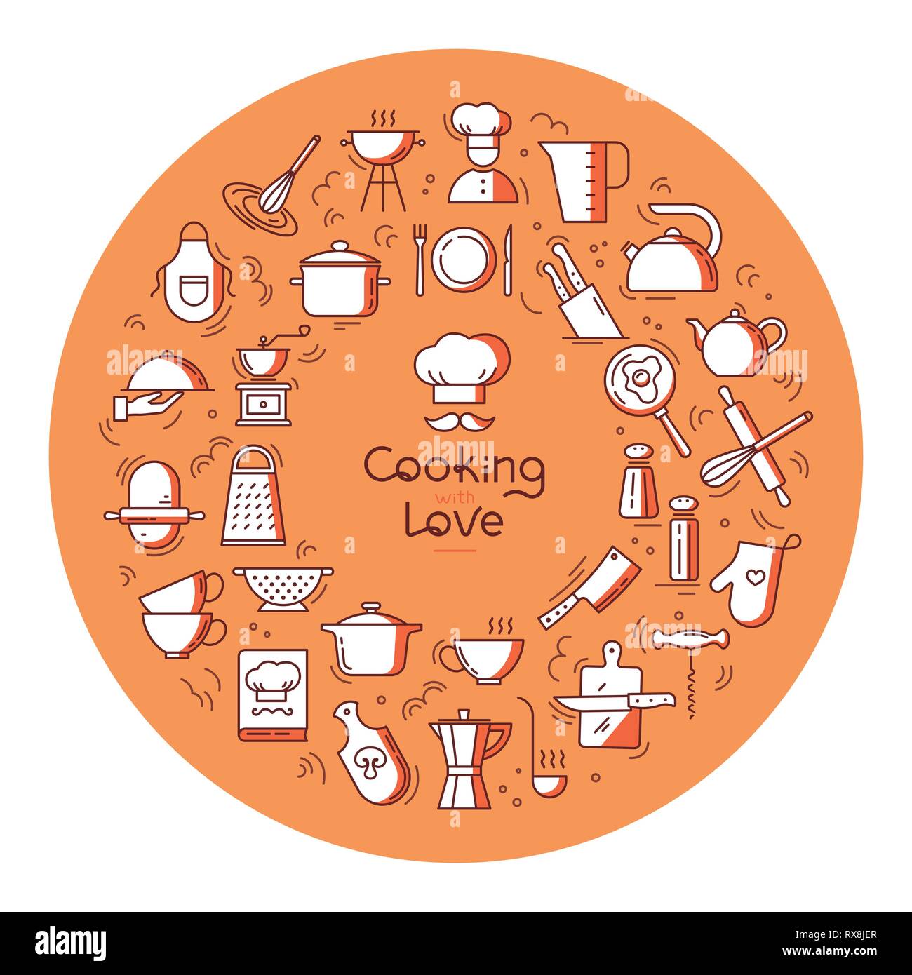 Circular cooking with love Background from icons on the theme of the ...
