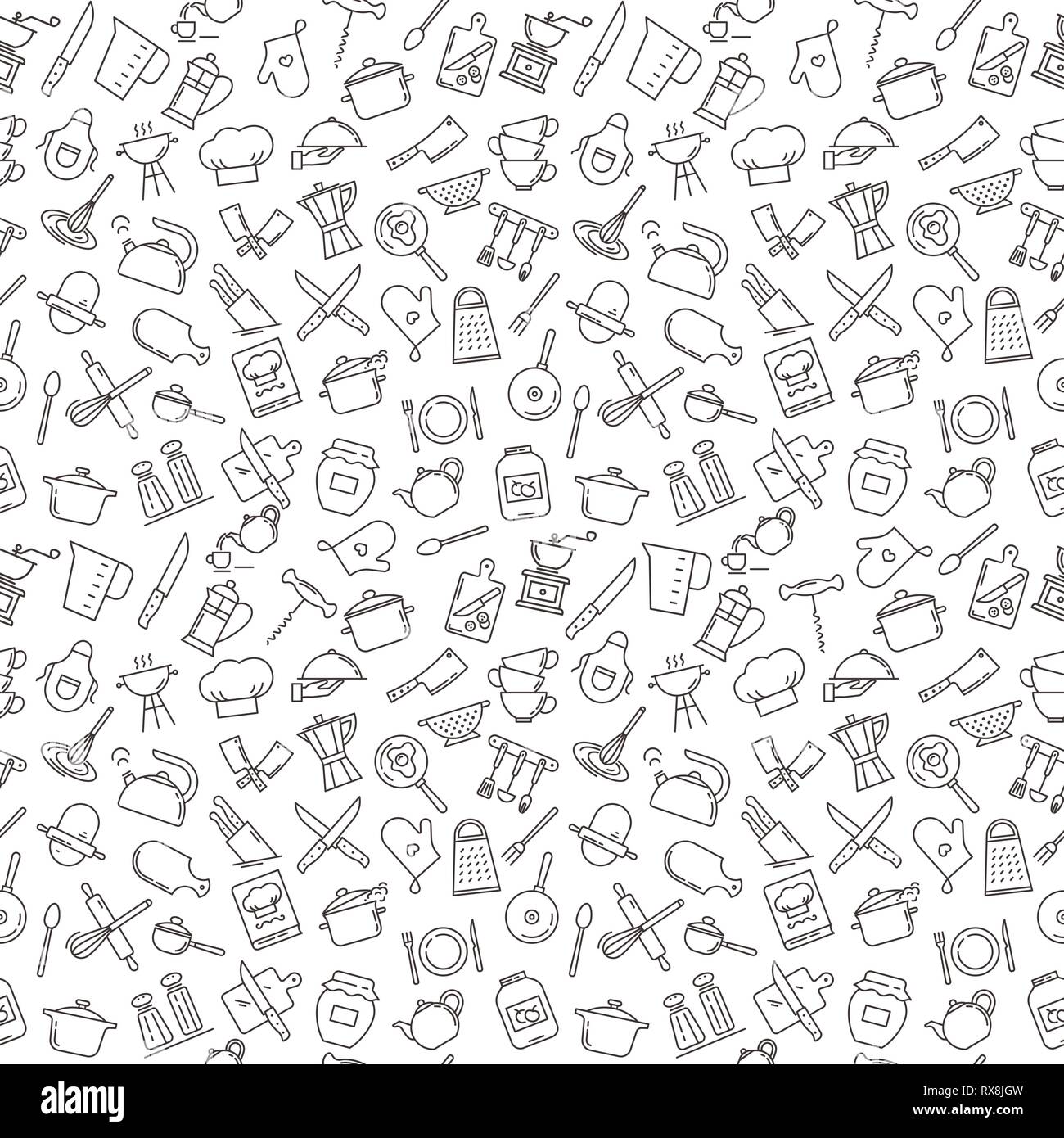 A large seamless pattern on the theme of the kitchen with various ...