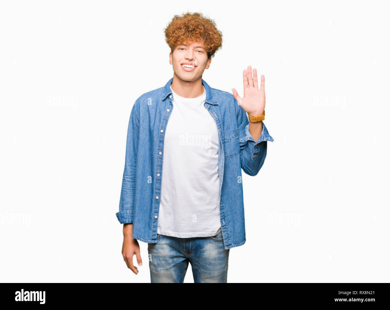 Portrait friendly teenager waving hand hi-res stock photography and ...