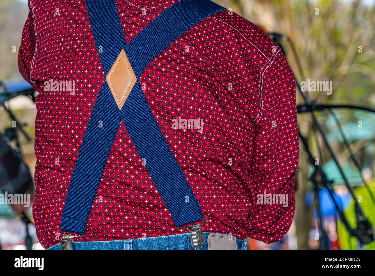 Suspenders & Red Shirt Stock Photo - Alamy