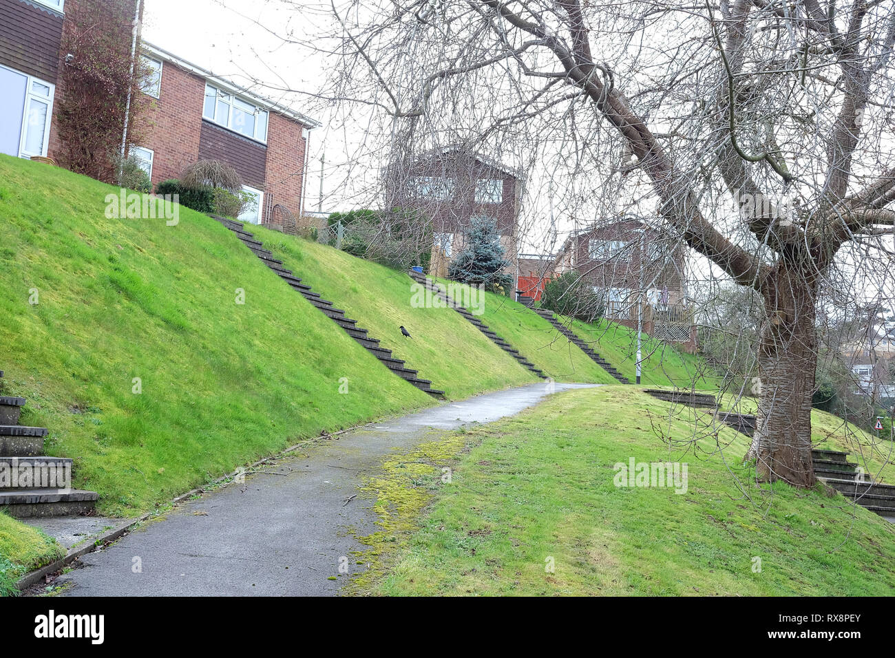March 2019 - Footpath to a housing estate build on the side of a steep ...