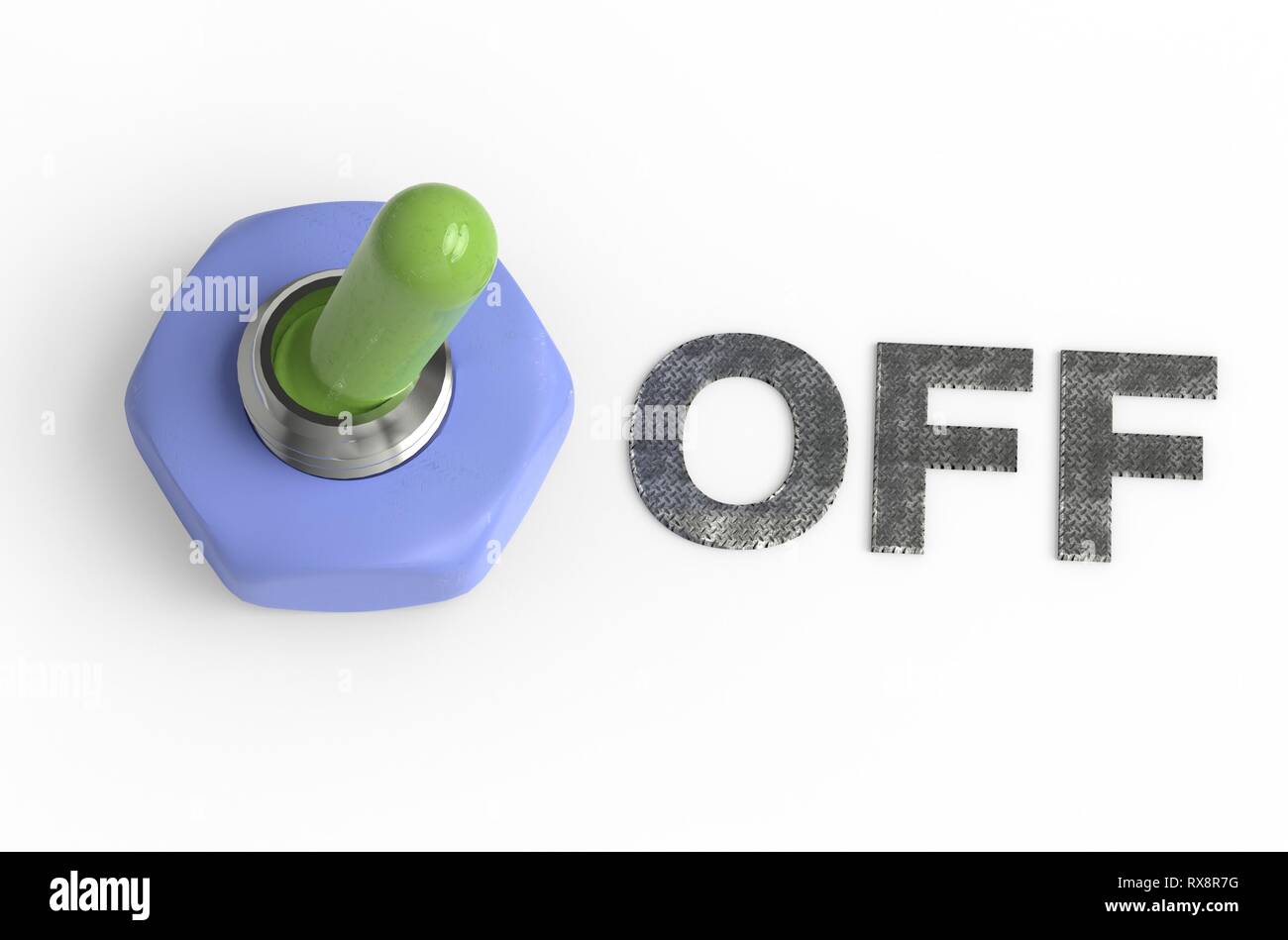 Metallic switch off position painted green 3d illustration isolated ...