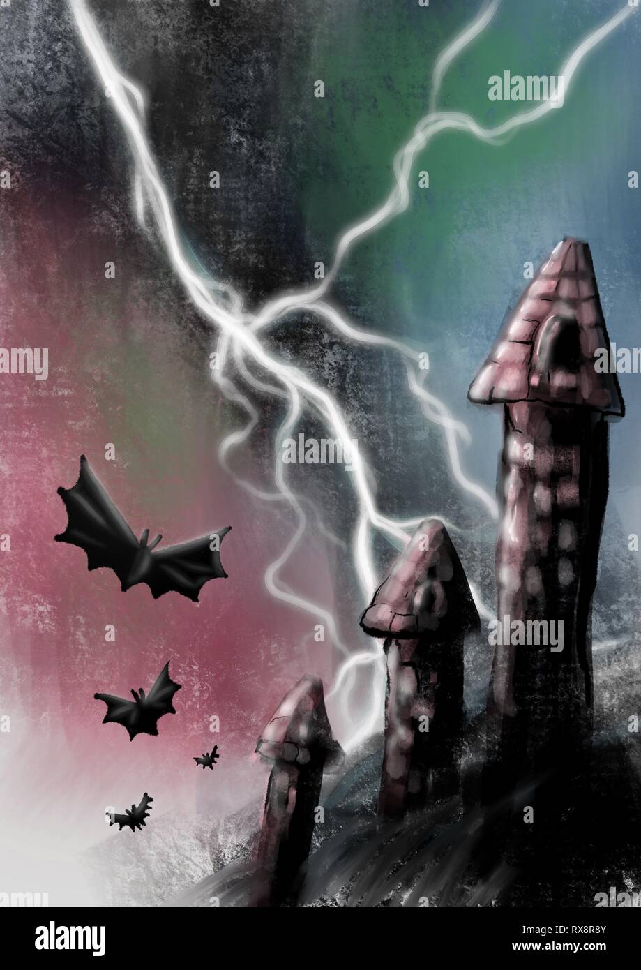 A dark foreboding castle illustration Stock Photo - Alamy