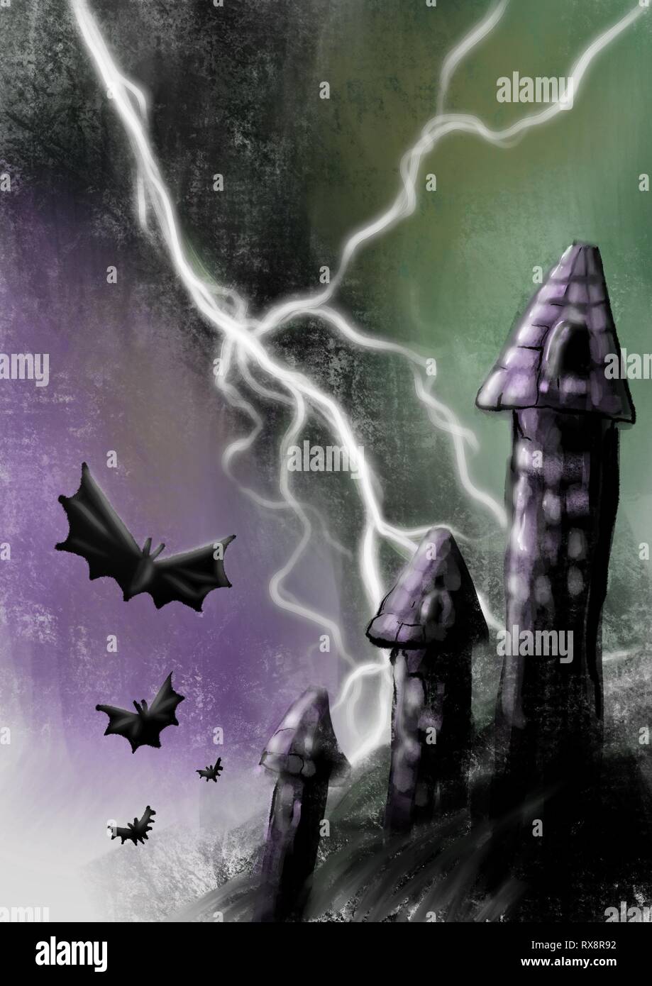 A dark foreboding castle illustration Stock Photo - Alamy