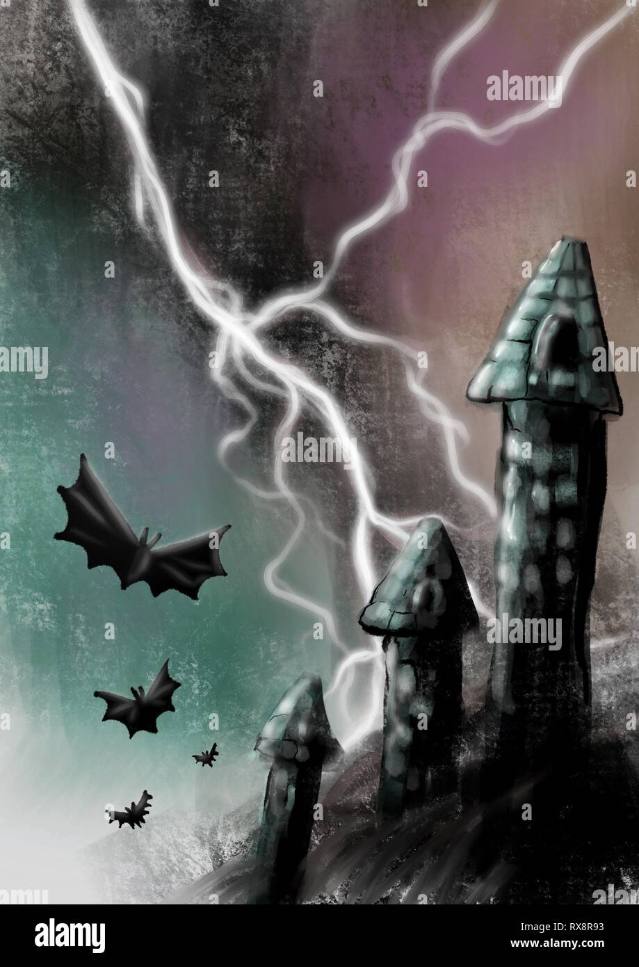 A dark foreboding castle illustration Stock Photo - Alamy