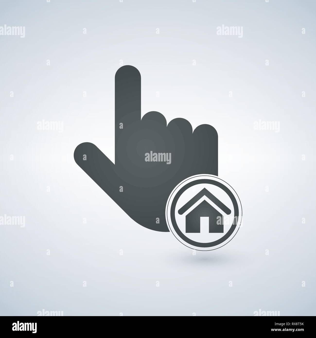 Hand mouse cursor with home icon in the circle. vector illustration ...