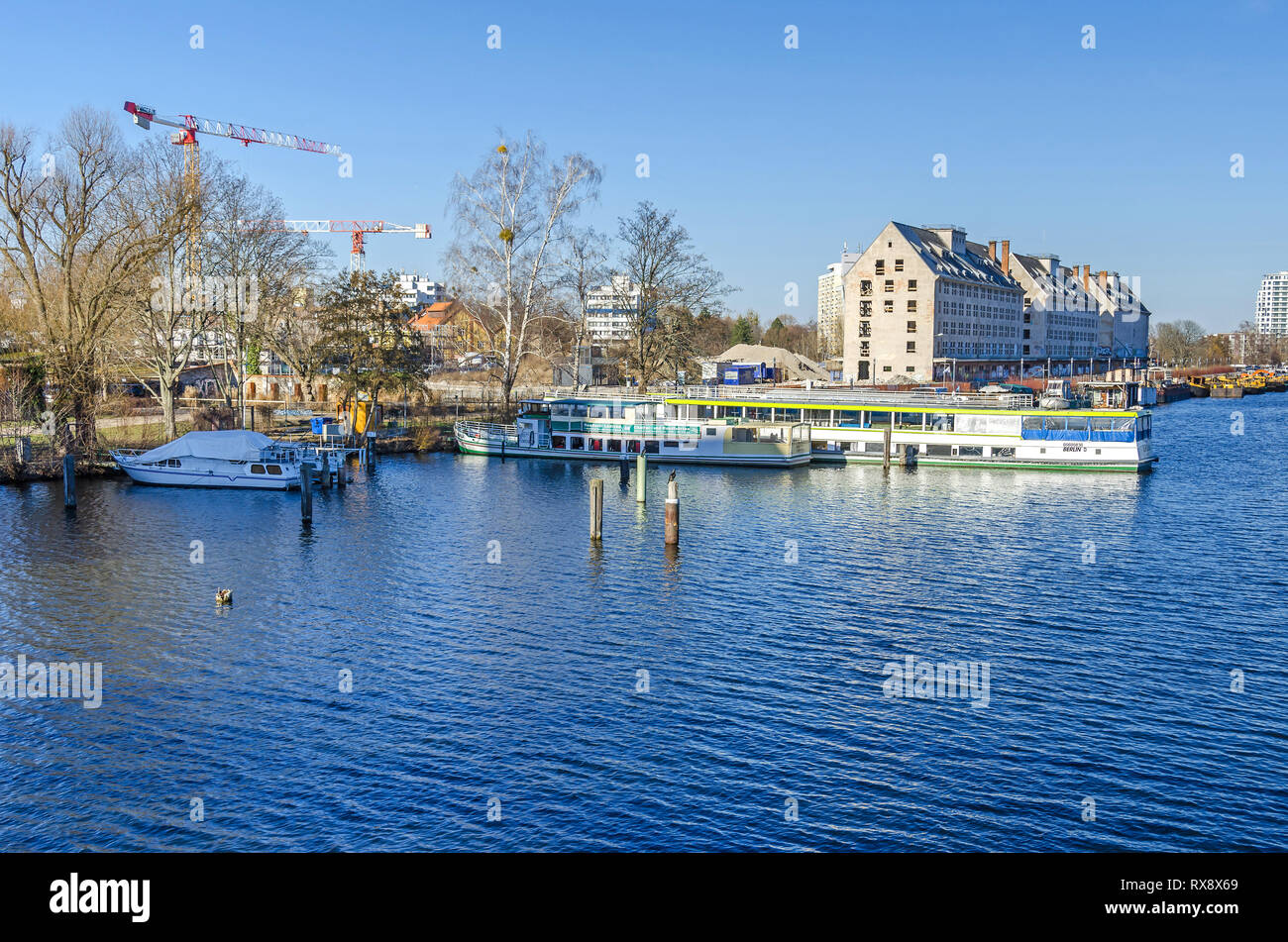 Berlin, Germany - February 22, 2019: Maselake bay of the River Havel ...