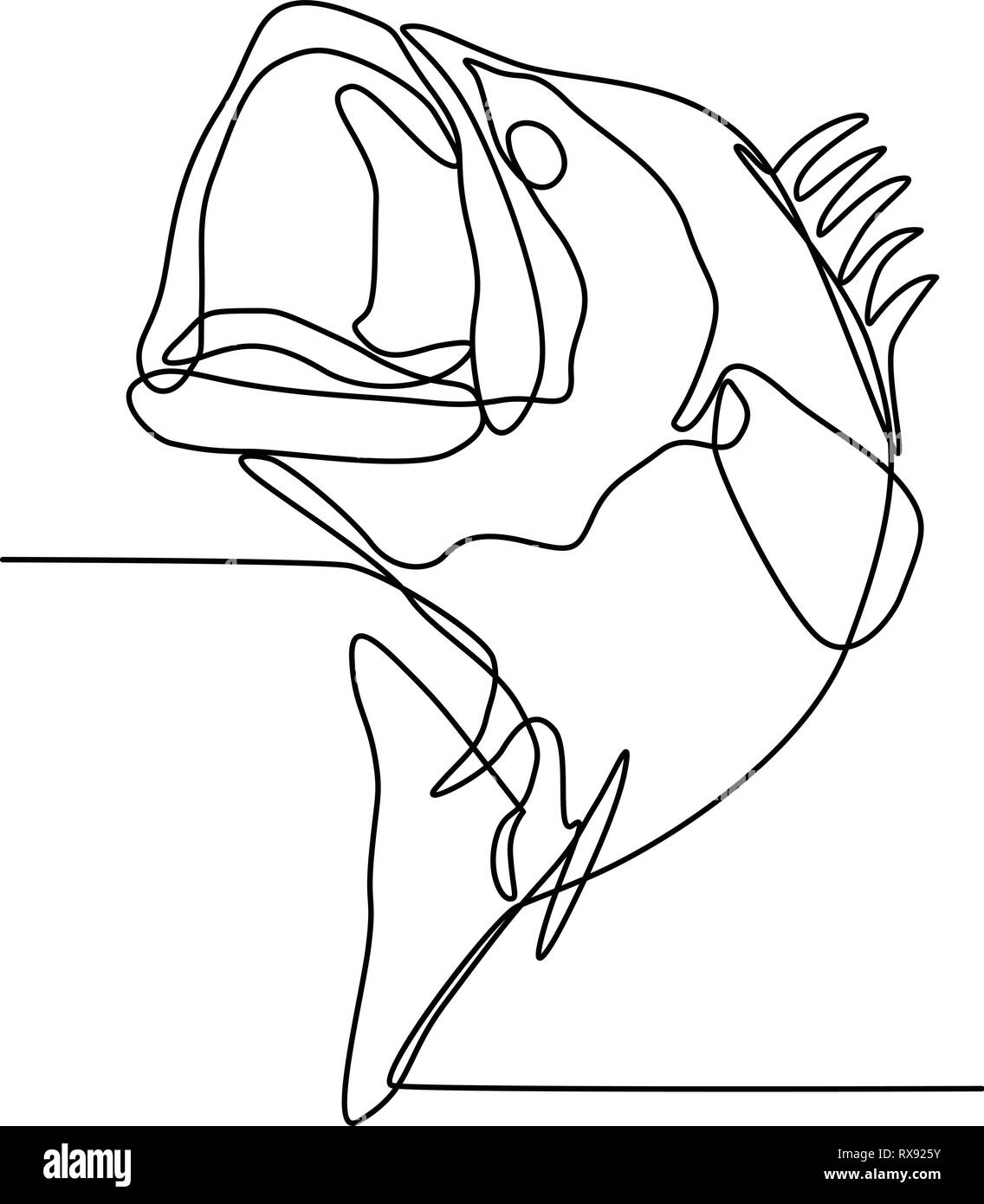 Bass Fish Jumping Outline