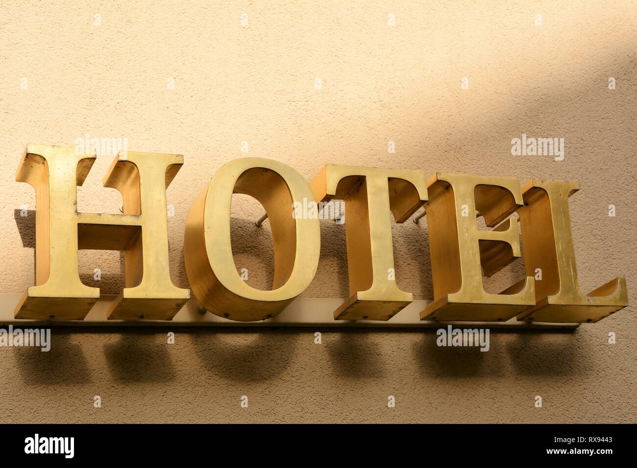 Golden lettering hotel hi-res stock photography and images - Alamy