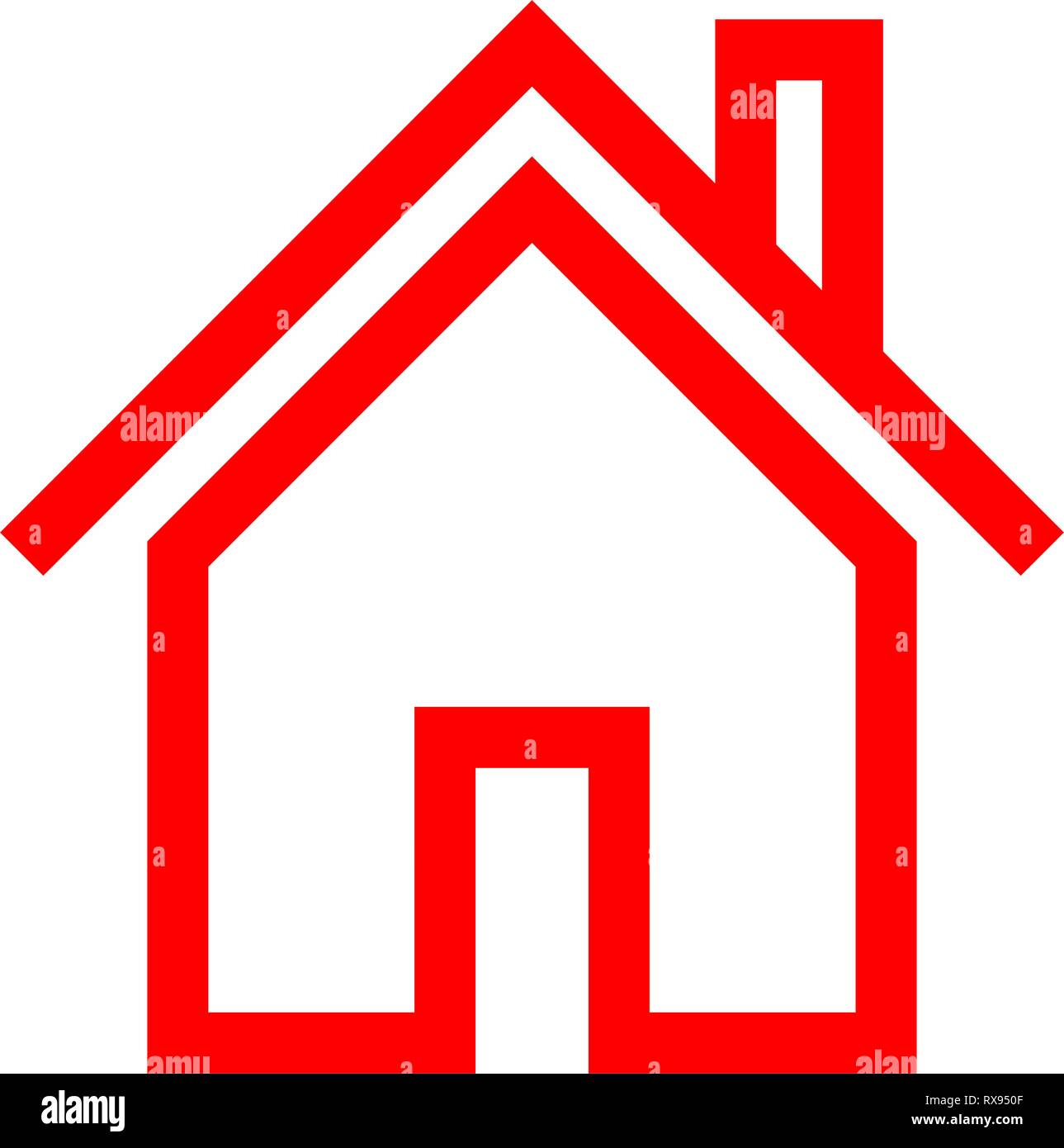 Home symbol icon - red simple outline, isolated - vector illustration ...
