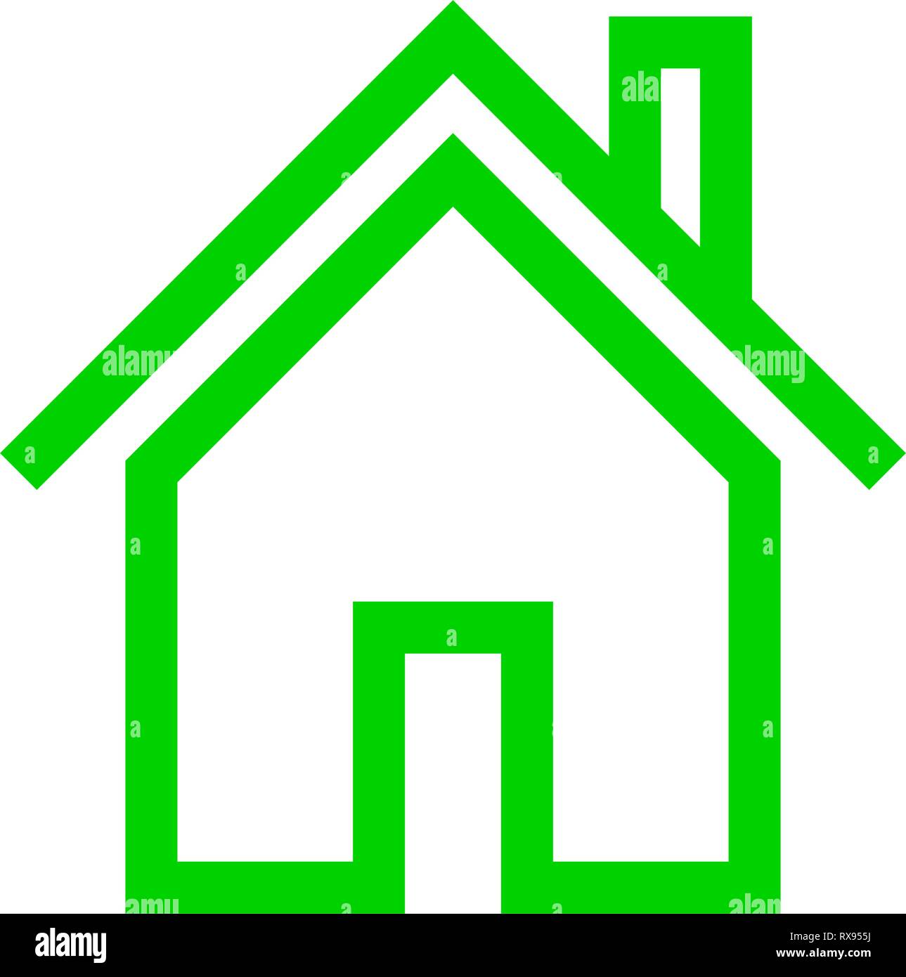 Home symbol icon - green simple outline, isolated - vector illustration ...