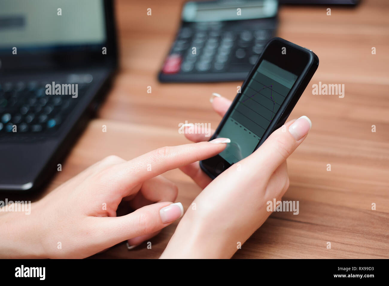 Beautiful business woman working with sales in her office Stock Photo ...