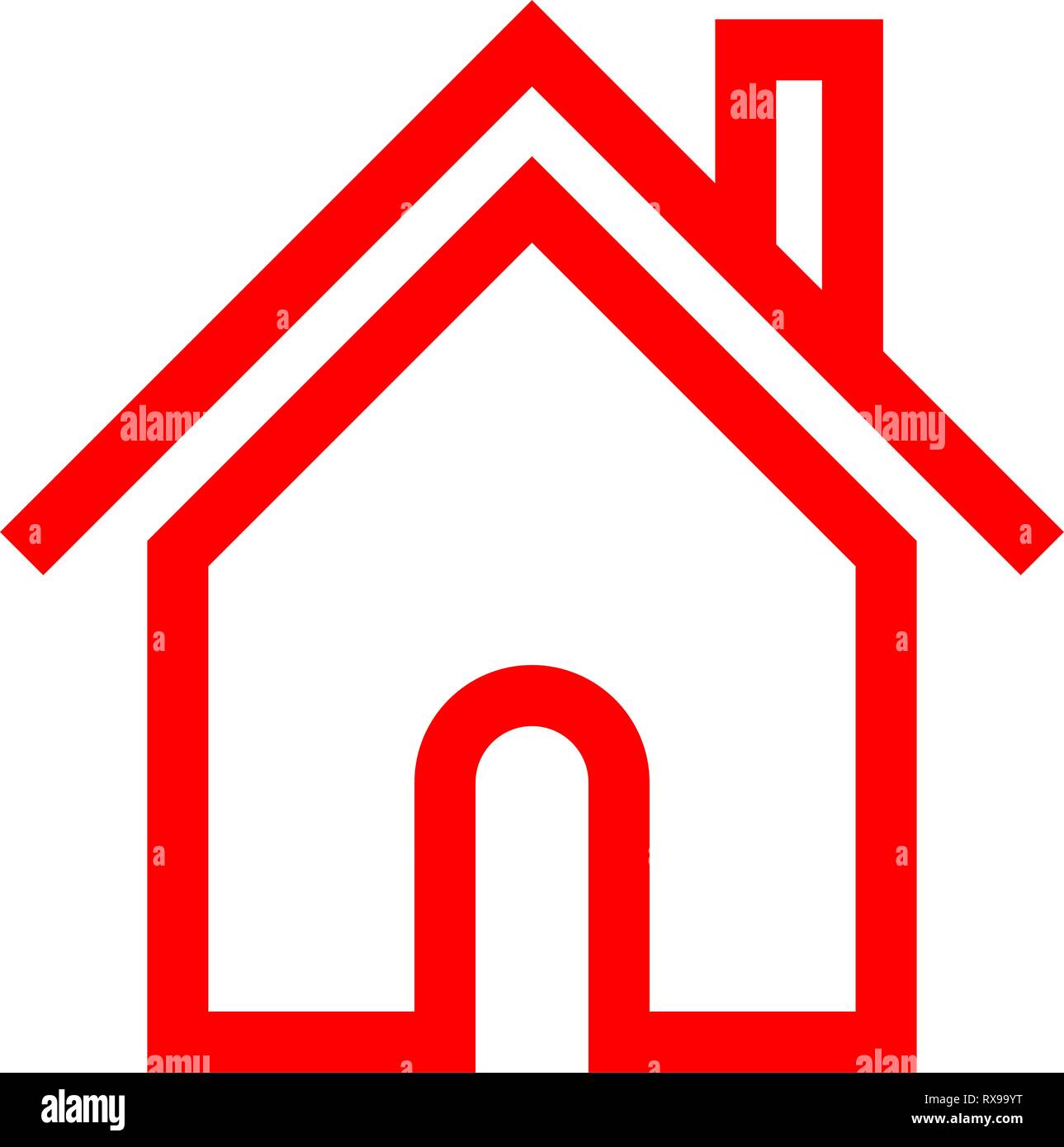 Home symbol icon - red simple outline, isolated - vector illustration ...