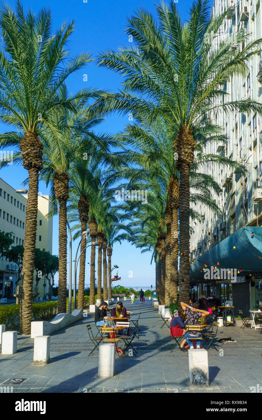 Haifa, Israel - March 06, 2019: Scene of Shaar Palmer street, with ...