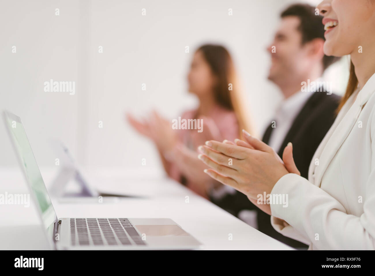 Business people clapping their hands, congratulation and appreciation ...