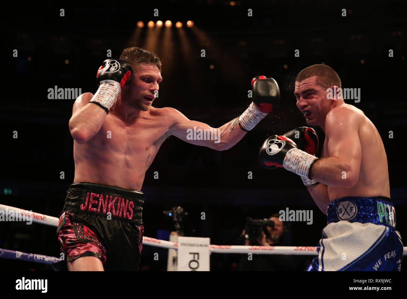 Chris Jenkins (left) and Johnny Garton during the British Welterweight ...