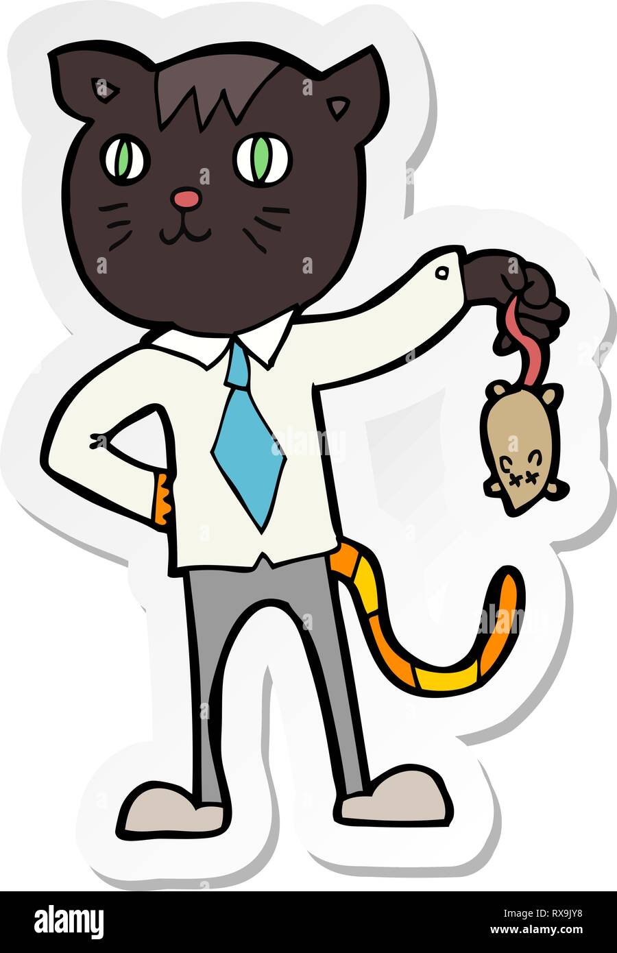 sticker of a cartoon business cat with dead mouse Stock Vector Image ...