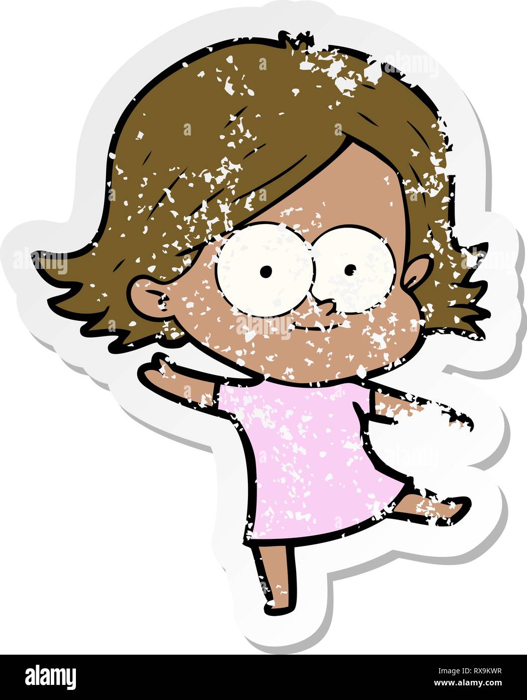 distressed sticker of a happy cartoon girl Stock Vector Image & Art - Alamy