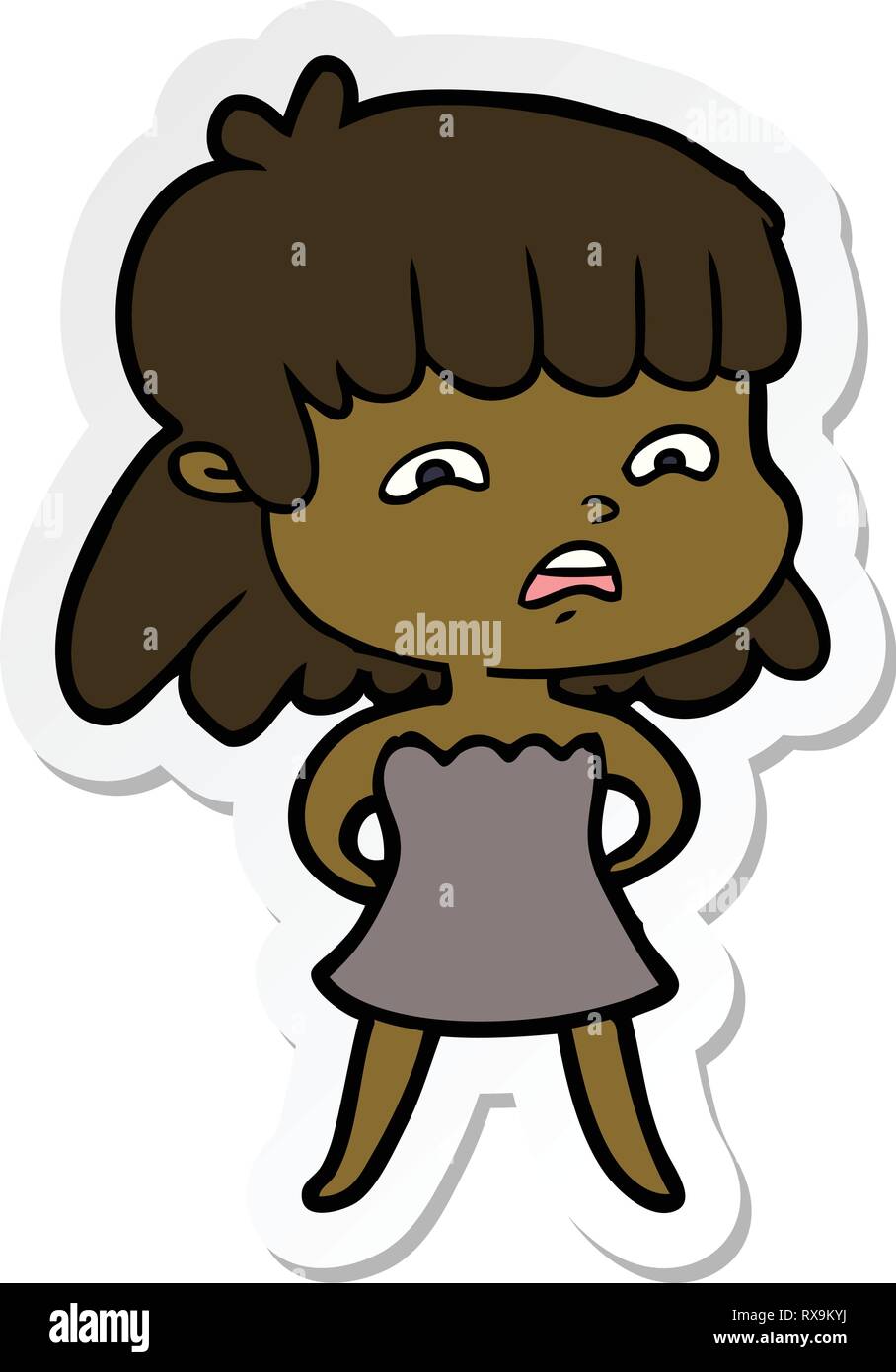 sticker of a cartoon worried woman Stock Vector Image & Art - Alamy