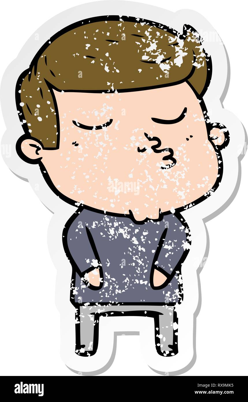distressed sticker of a cartoon model guy pouting Stock Vector Image ...