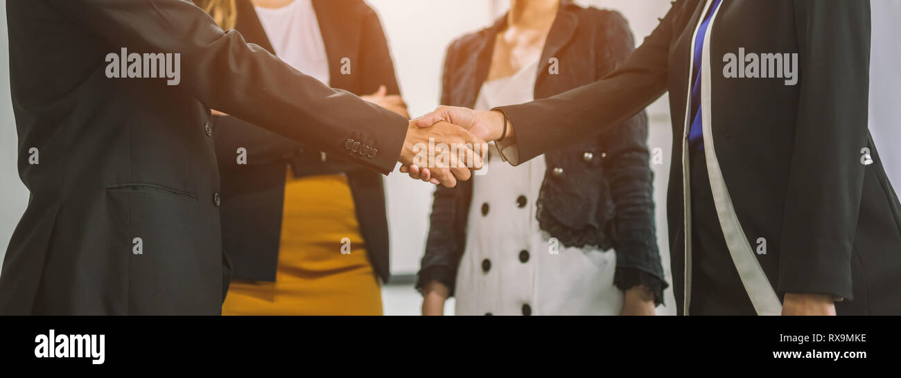 Business people partnership handshake concept. Group businessman ...