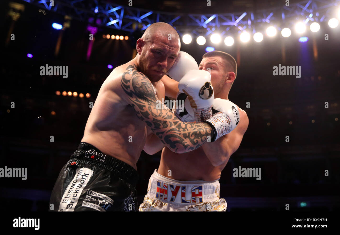 Liam Williams (right) knocks down Joe Mullender for the first time ...
