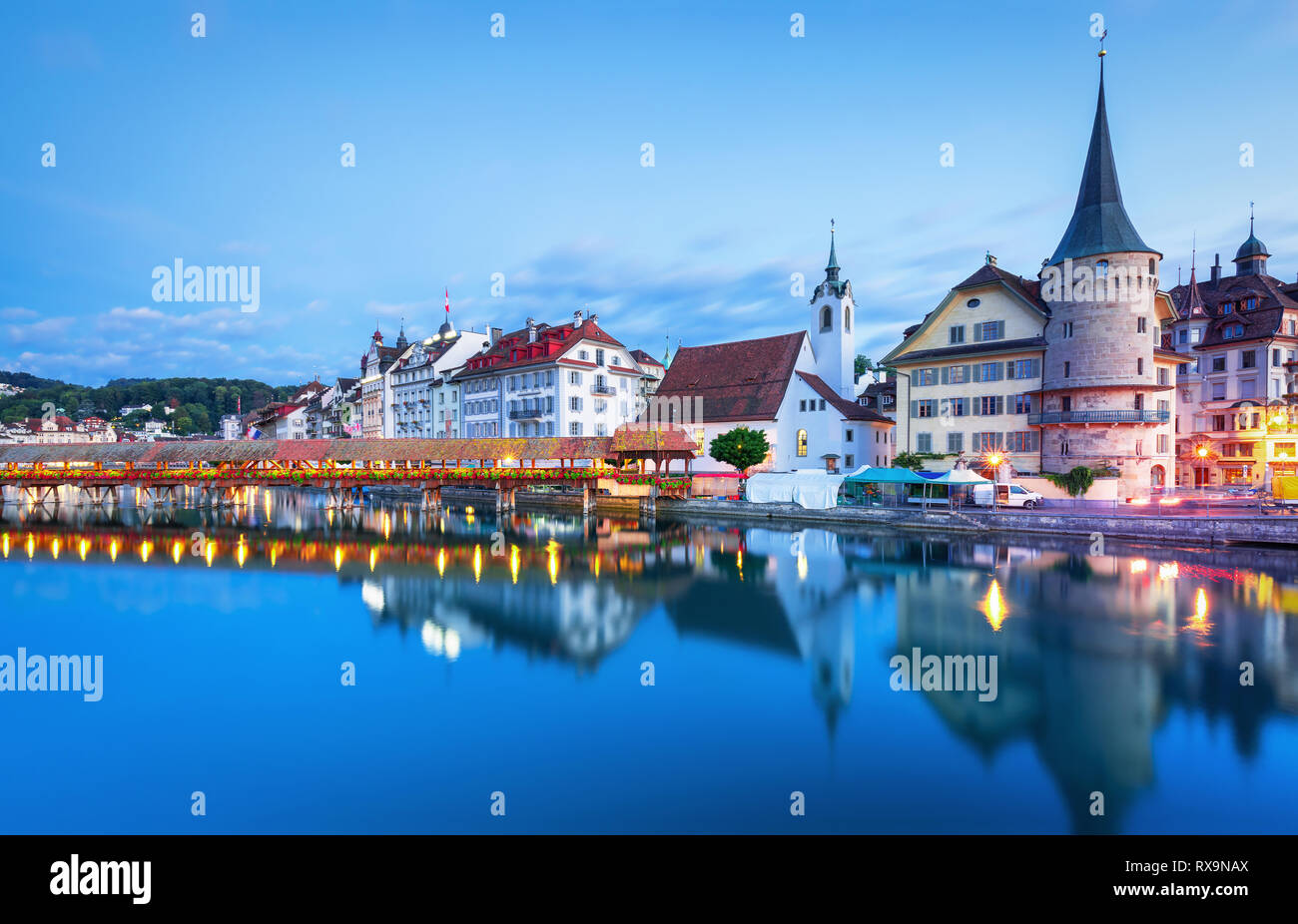 Scenic historic city center of Lucerne with famous buildings and lake ...