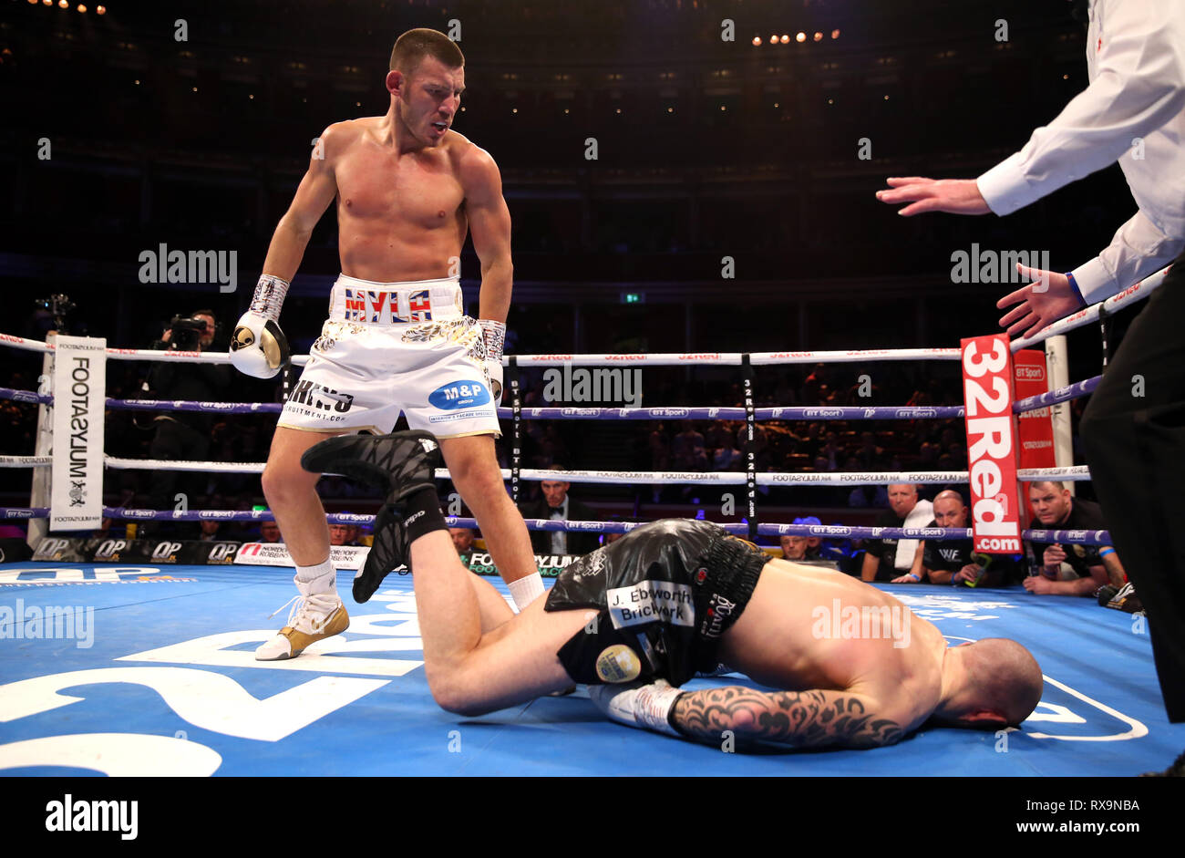 Liam Williams knocks down Joe Mullender for the first time during the ...