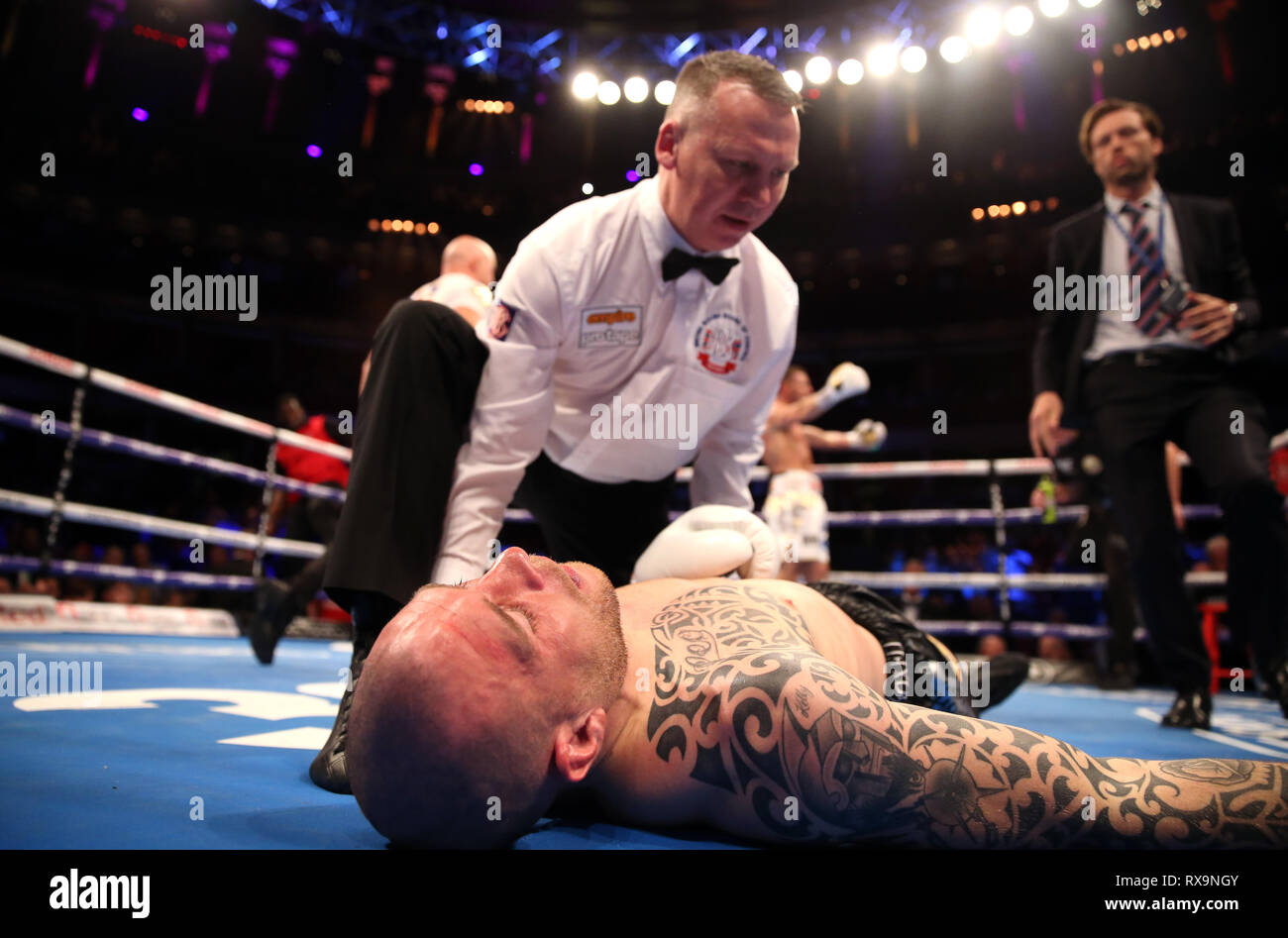 Joe Mullender is knocked out by Liam Williams during the British ...