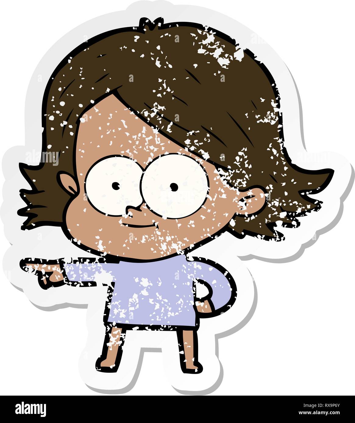 distressed sticker of a happy cartoon girl Stock Vector Image & Art - Alamy