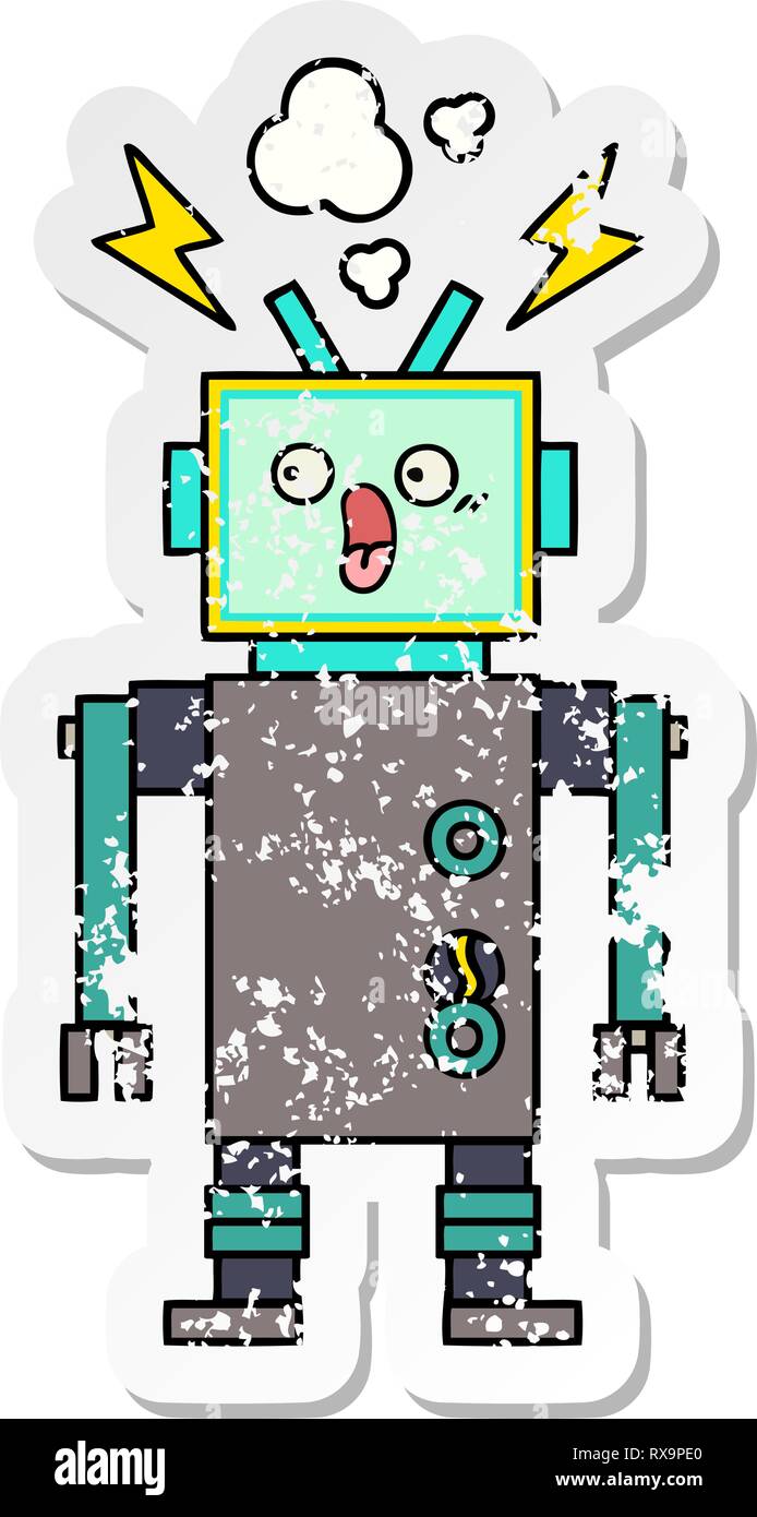 distressed sticker of a cute cartoon robot Stock Vector Image & Art - Alamy