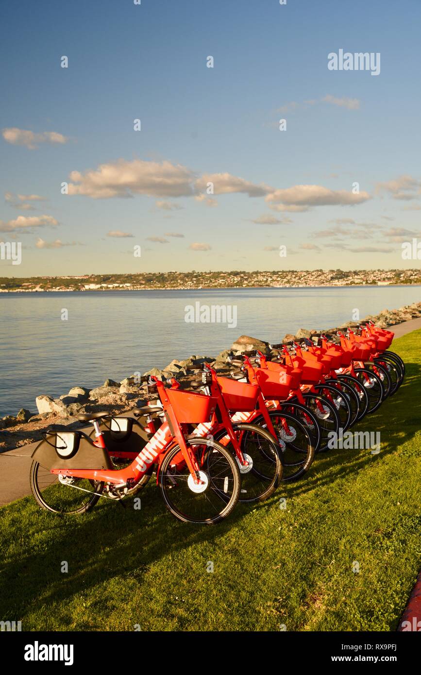 Uber's Jump ride-sharing (bike share) red, electric bicycles (e-bikes ...