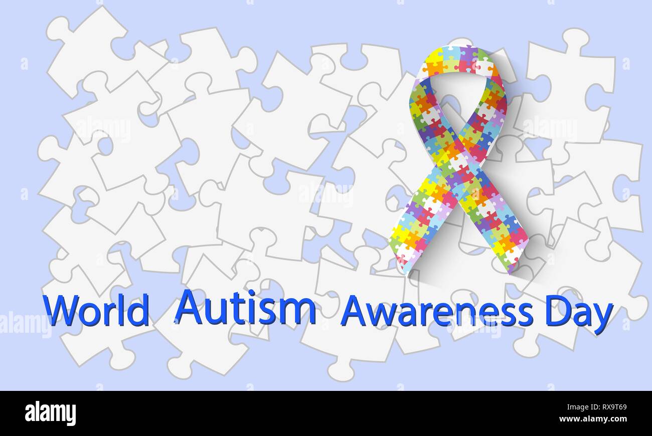 World autism awareness day. Symbolic ribbon from rainbow puzzles ...