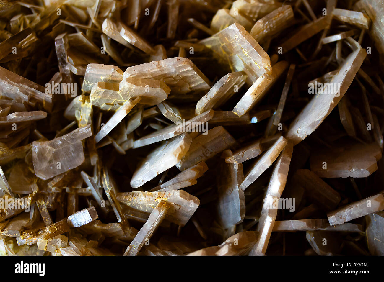 Close up of Baryte texture, a brown mineral found in Huanzala Peru ...