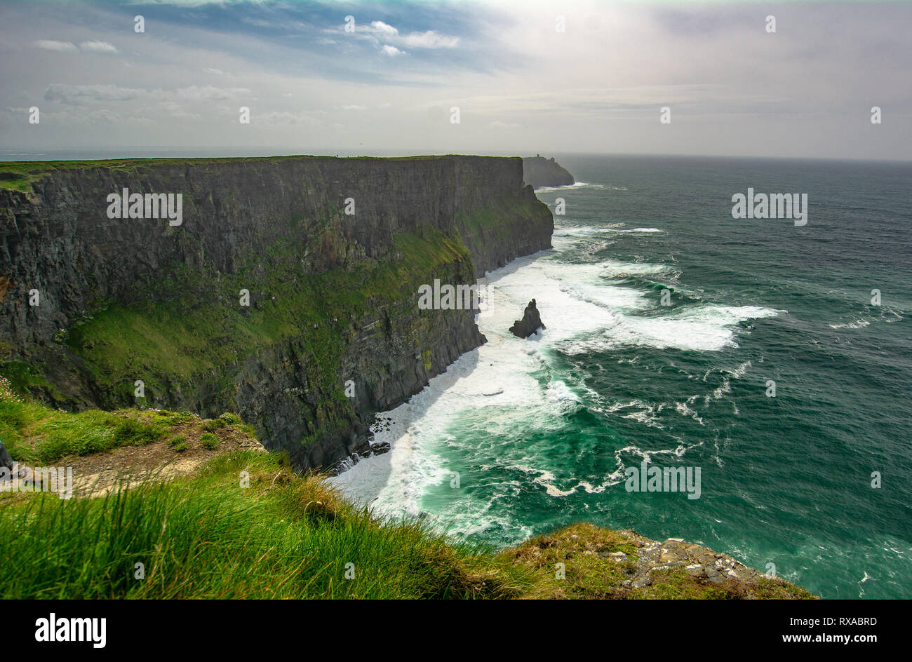 Cliffs of Moher, The Burren, Ireland with crashing waves Stock Photo ...