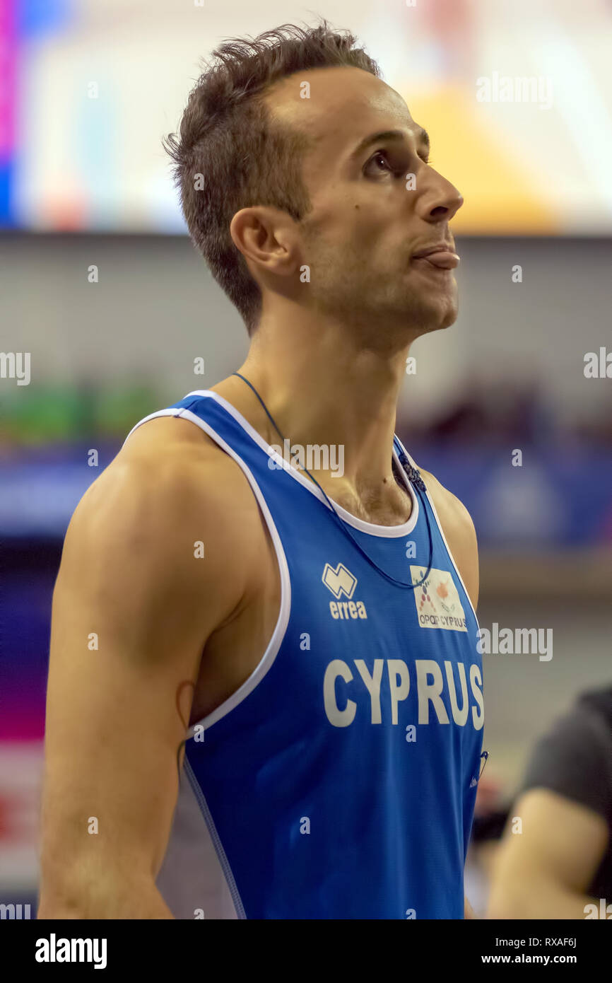 Glasgow, Scotland, UK. 3rd March, 2019. Cyprus' Milan Trajkovic after ...