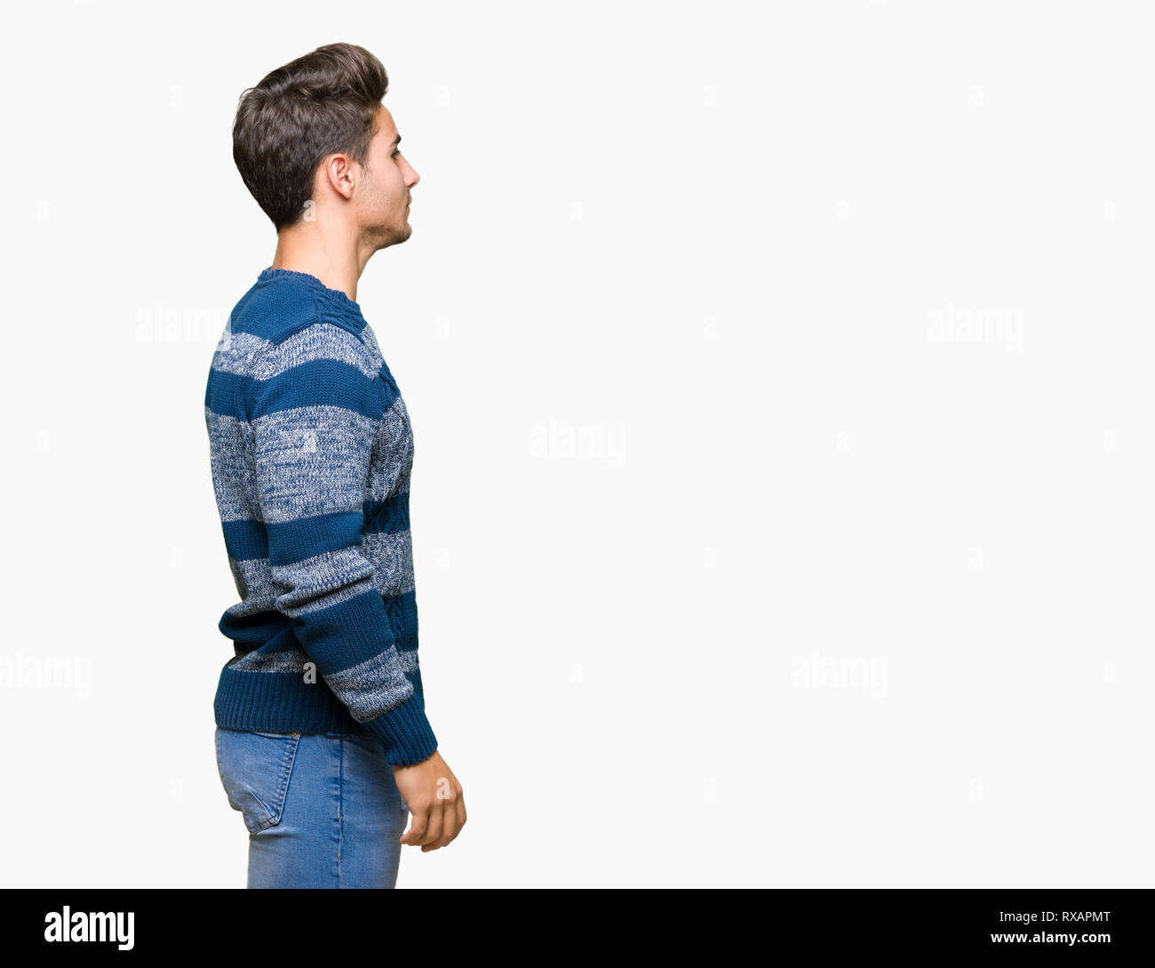 Young handsome man over isolated background looking to side, relax ...