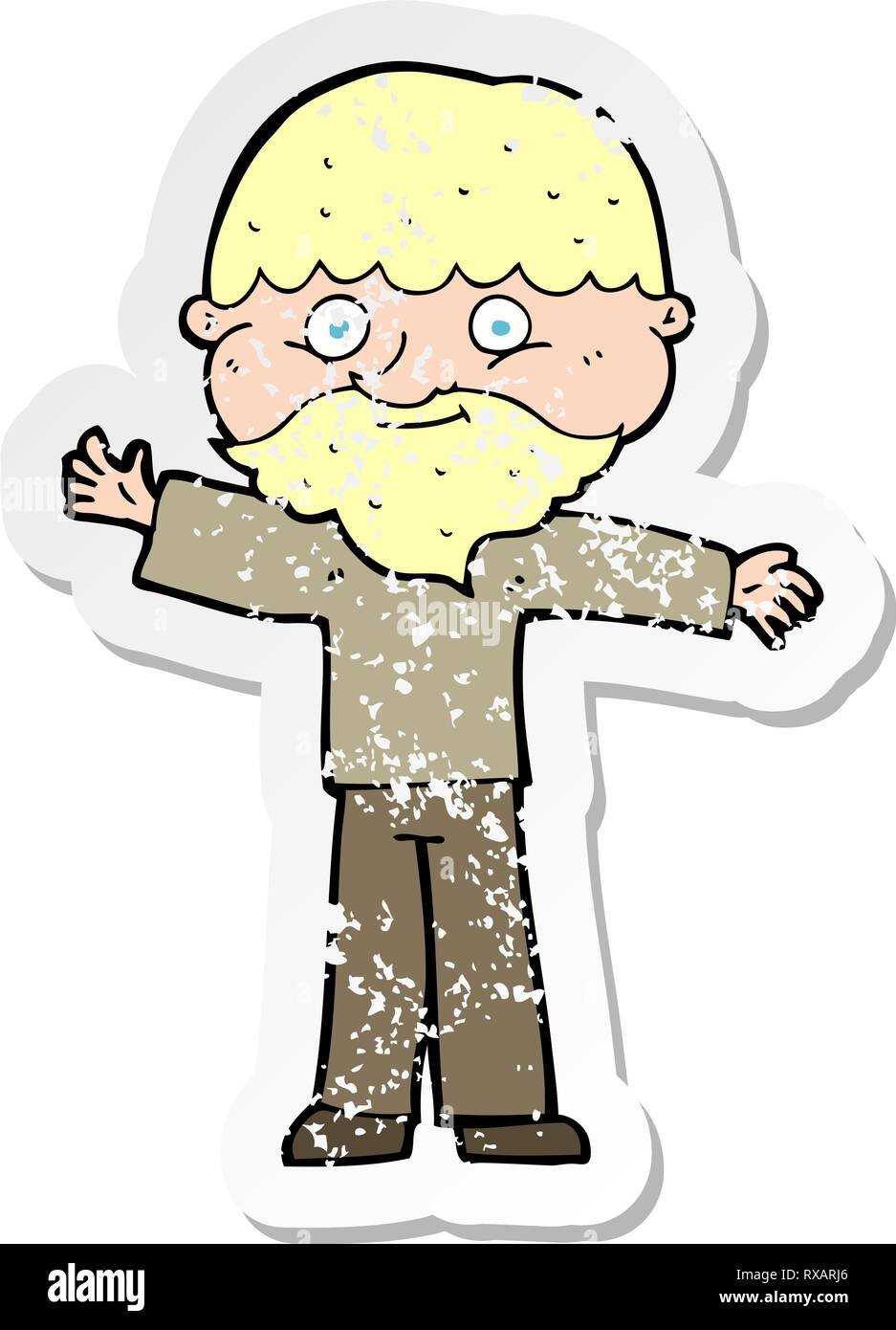 retro distressed sticker of a cartoon happy man with beard Stock Vector ...