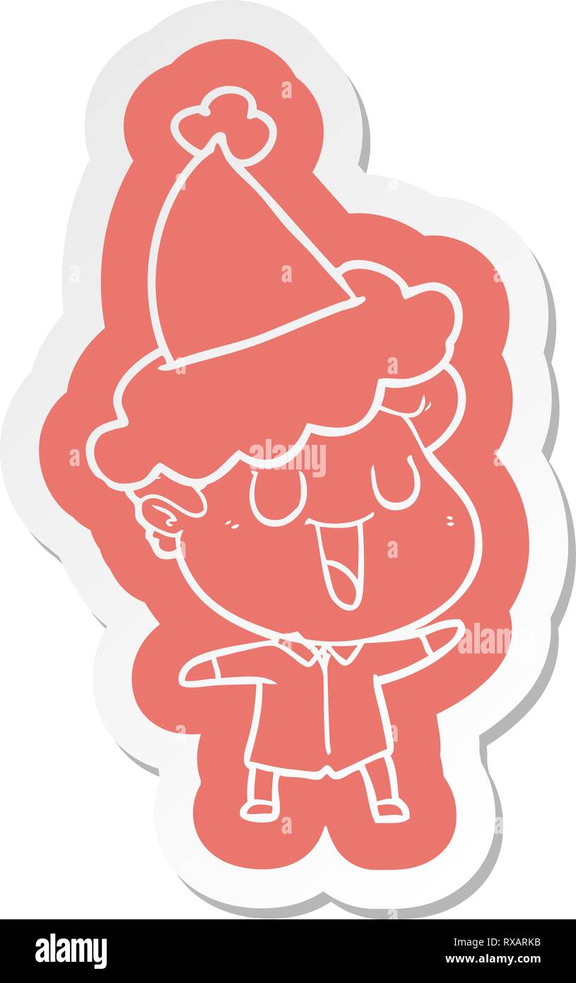 laughing quirky cartoon sticker of a man wearing santa hat Stock Vector ...